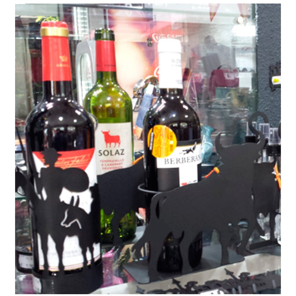 Botellero en forja Toro de España y bandera de España, Regalos de España